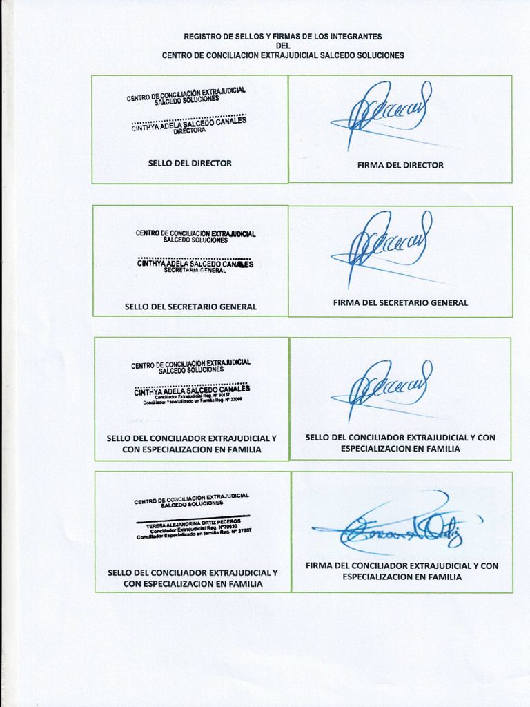 Registro de Sellos y Firmas de Los Integrantes Del Centro de ...