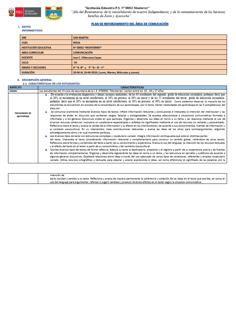 PLAN DE Actividades | Descargar gratis PDF | Infografia | Léxico