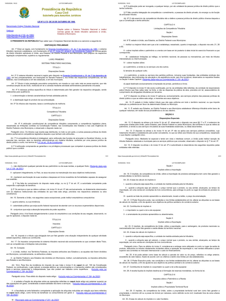 Código Tributário Nacional 2024 | PDF | Impostos | Constituição