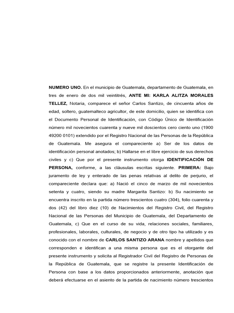 Testimonio de Identificación de Persona | PDF | Guatemala | Justicia