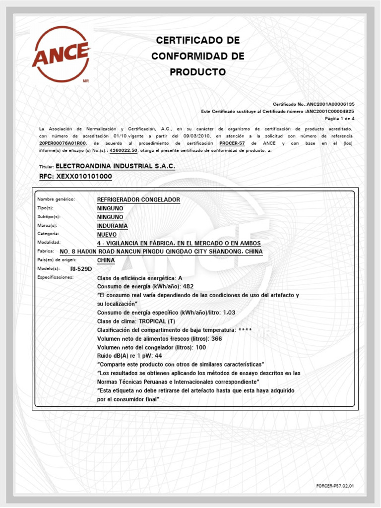 Certificado de Conformidad ANCE | PDF