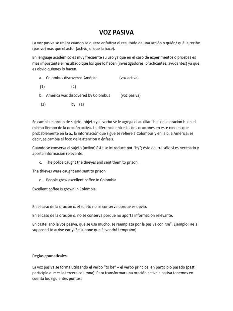 Voz Pasiva | PDF | Verbo | Asunto (gramática)