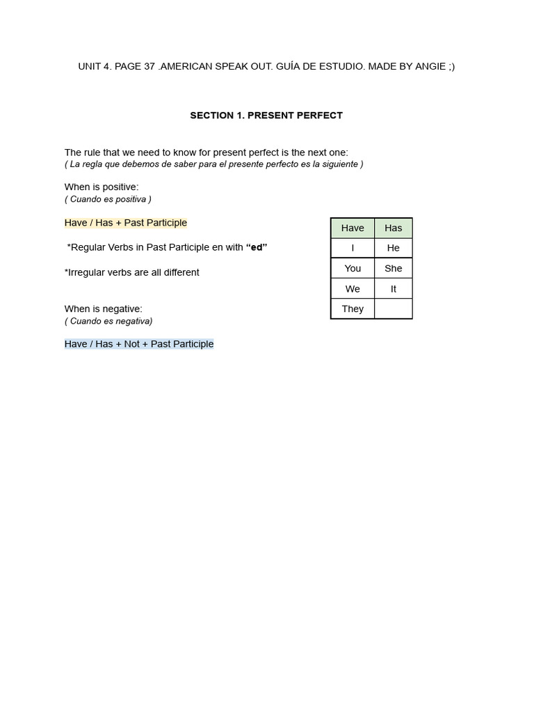 Present Perfect Study Guide Exercises | PDF | Syntax | Linguistic ...