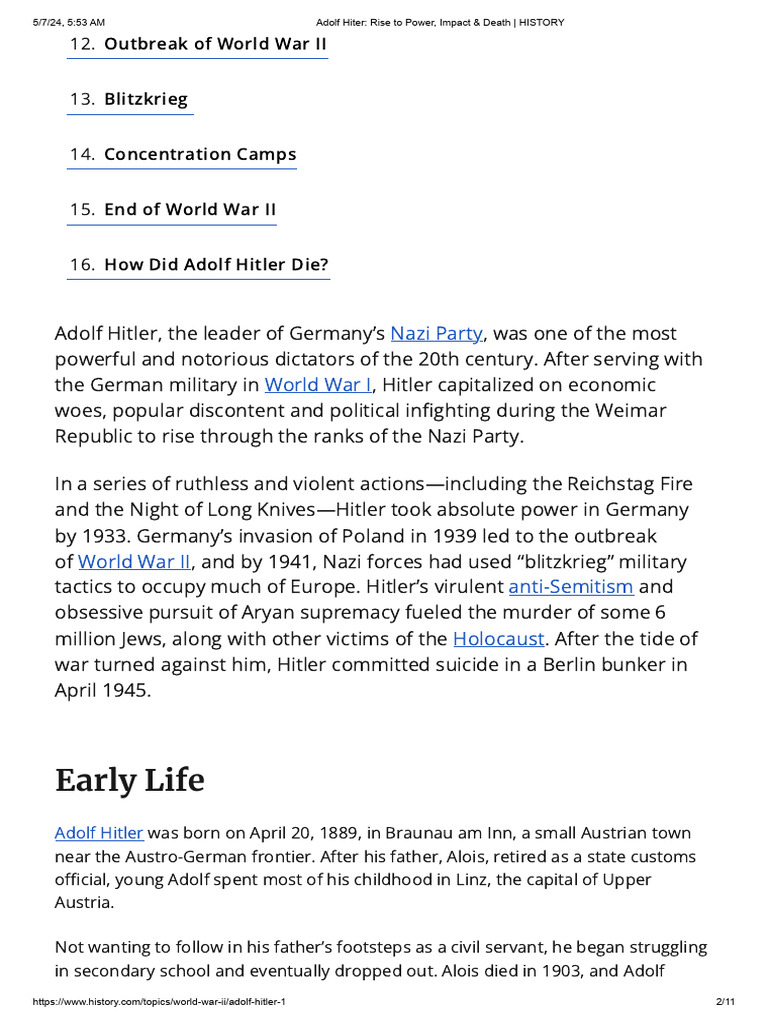 Adolf Hiter - Rise To Power, Impact & Death - HISTORY | PDF | Adolf ...