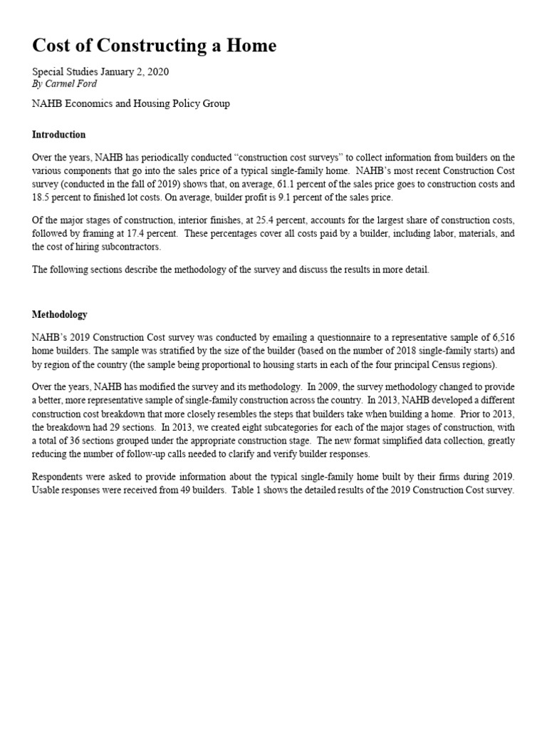 Home Construction Cost Breakdown | PDF | General Contractor | Cost