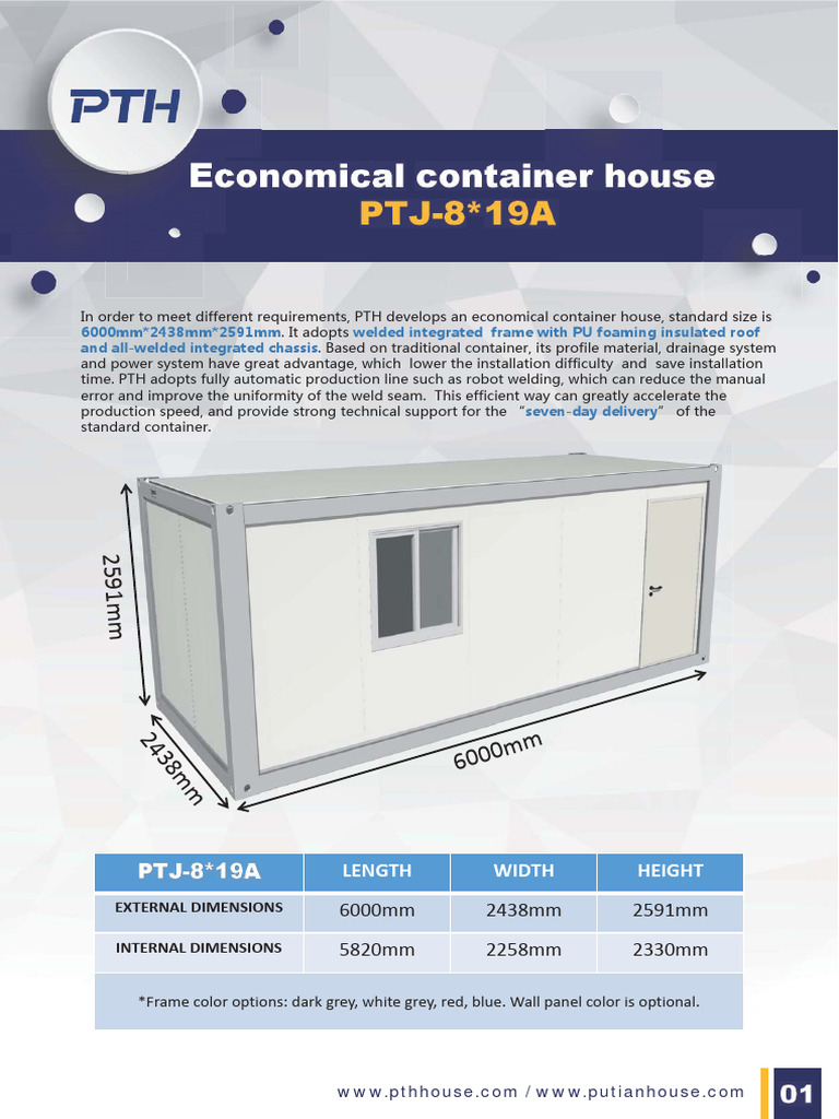 PTH 19ft Economical Container House | PDF | Door | Window
