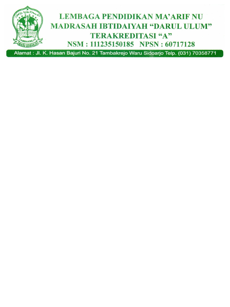 Kop Surat MI Darul Ulum Tambakrejo | PDF