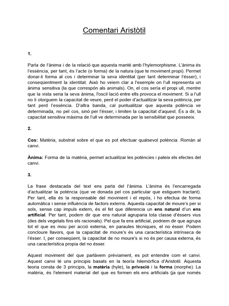 Comentari Aristòtil | PDF