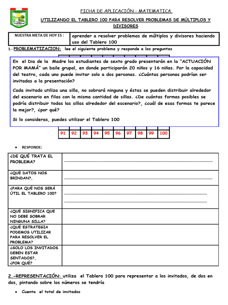 7 - Fichautilizando El Tablero 100 para Resolver Problemas | PDF