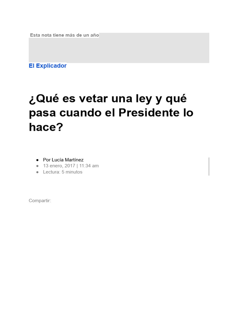 Vetar Ley | PDF | Veto | Presidentes de los Estados Unidos