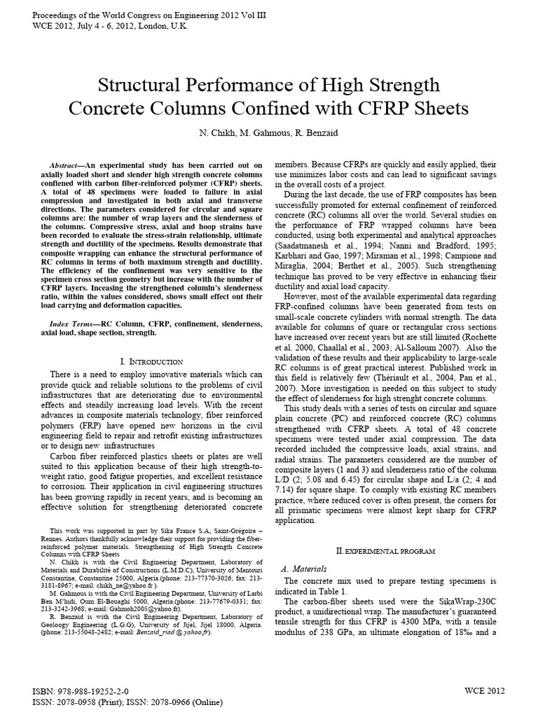Structural Performance of High Strength Concrete Columns Confined With ...