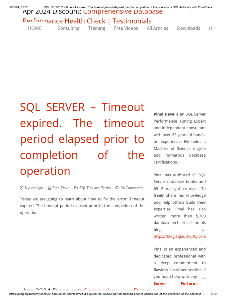 SQL SERVER - Timeoutor To Completion B - 1 | PDF | Microsoft Sql Server | Databases