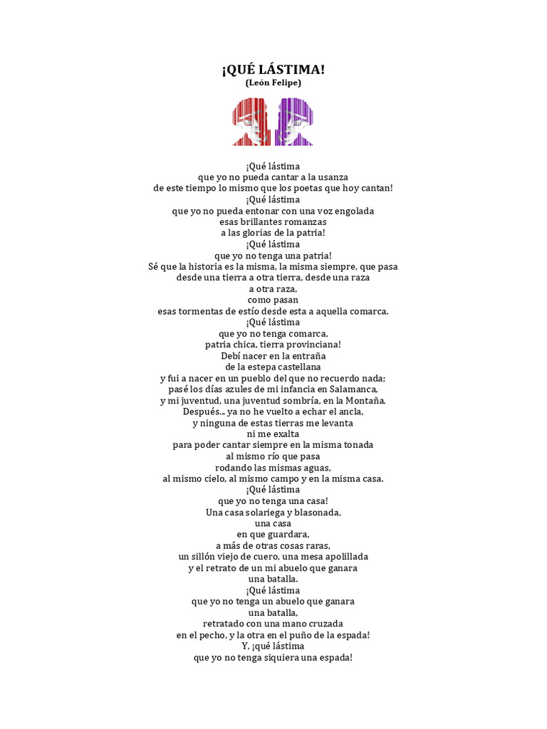 Poema "Qué Lástima" de León Felipe | PDF