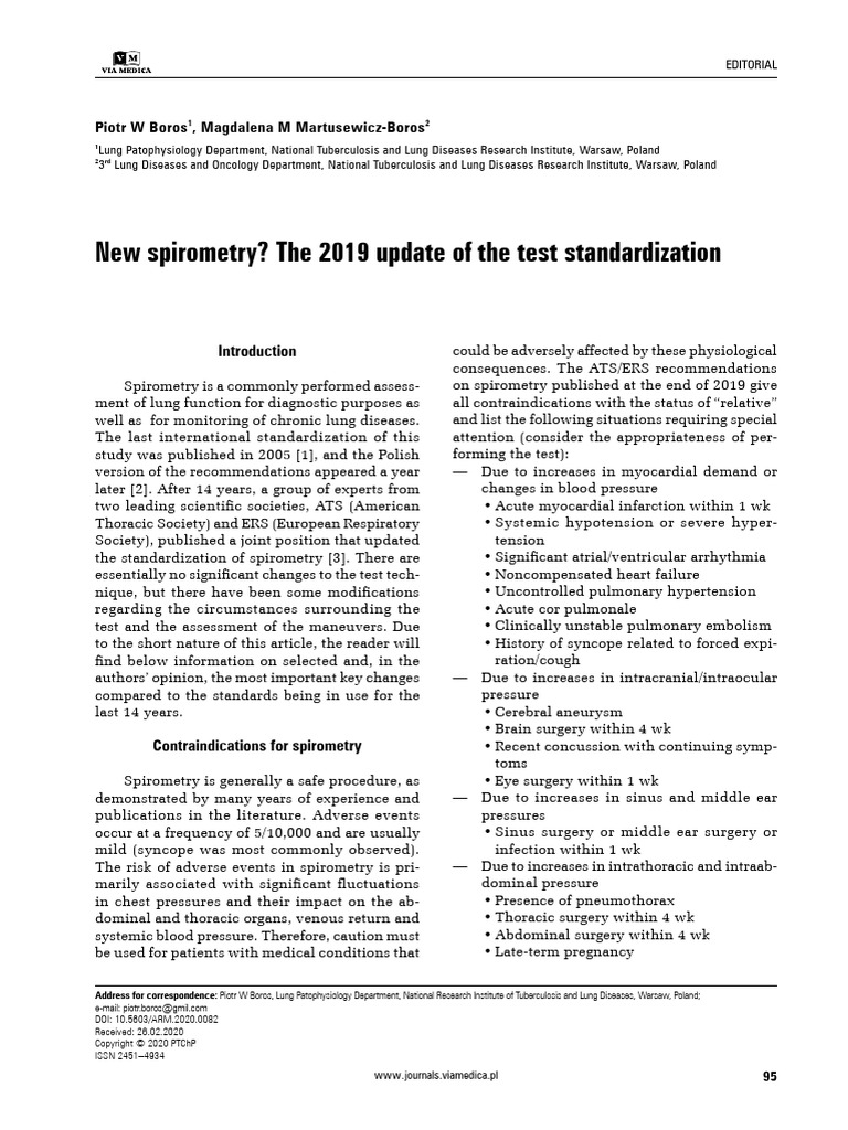 New Spirometry The 2019 Update of The Test Standardization | PDF ...