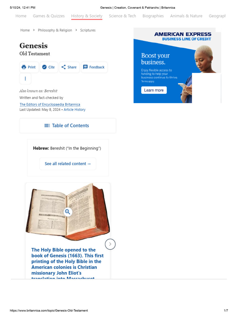 Genesis - Creation, Covenant & Patriarchs - Britannica | PDF | Book Of Genesis | Torah
