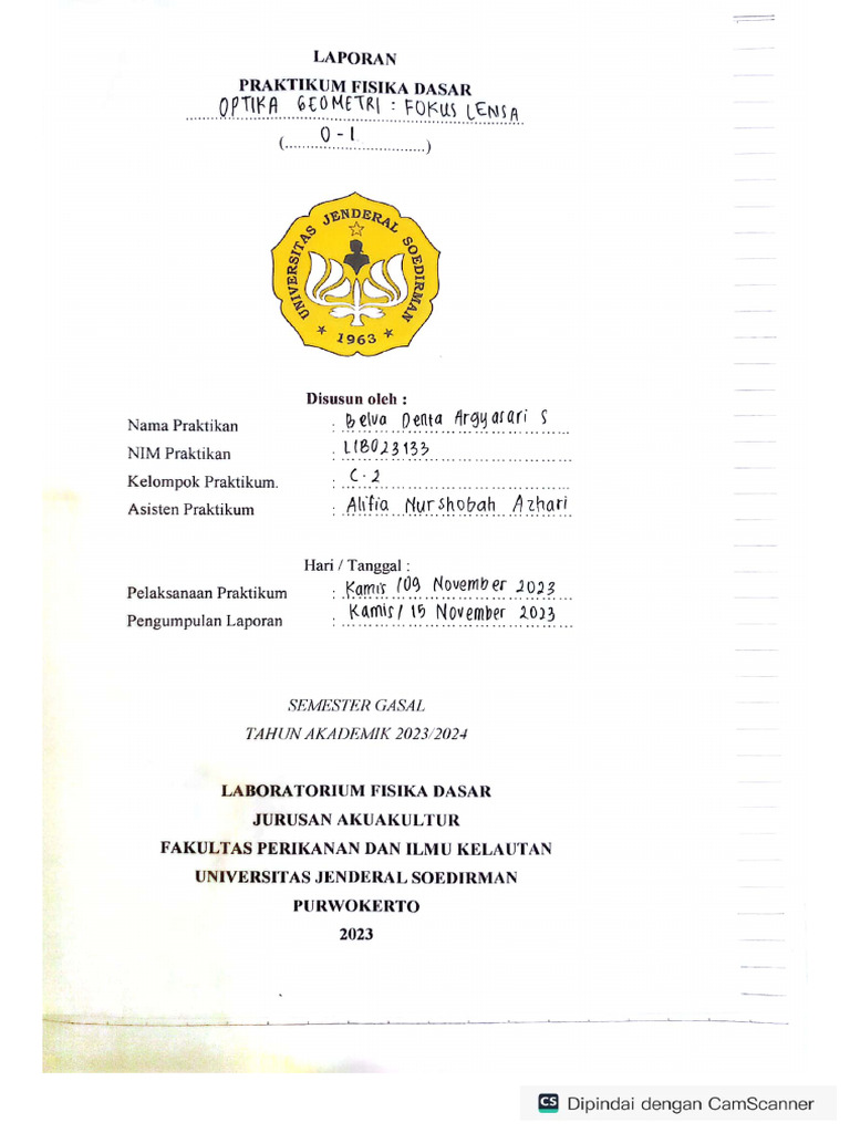Praktikum Fisika Dasar: Optika Geometri - Fokus Lensa (O-1) | PDF