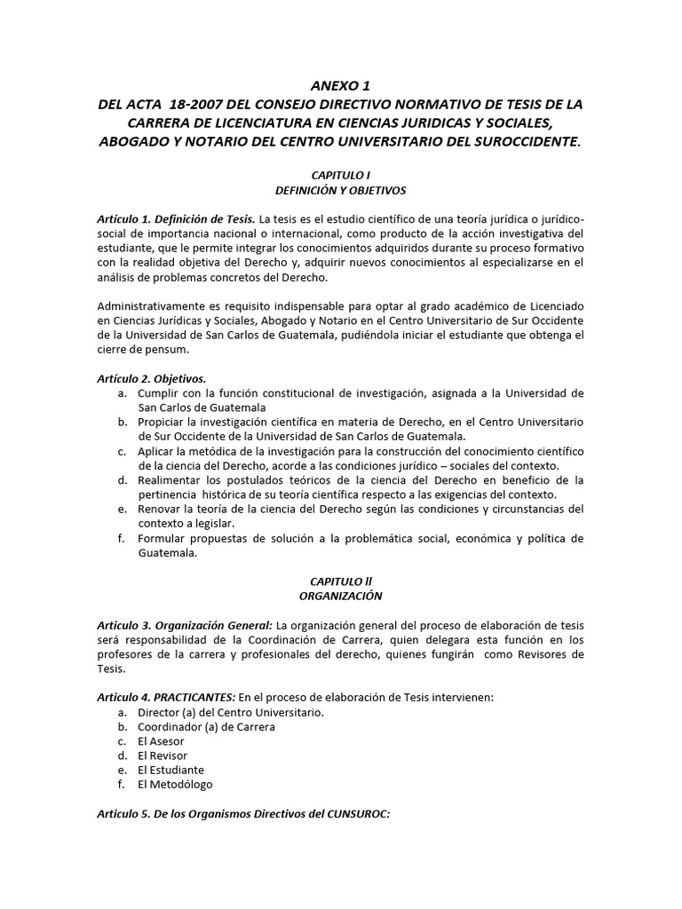 Normativo Tesis Derecho Cunsuroc Usac | PDF | Jurisprudencia | Teoría