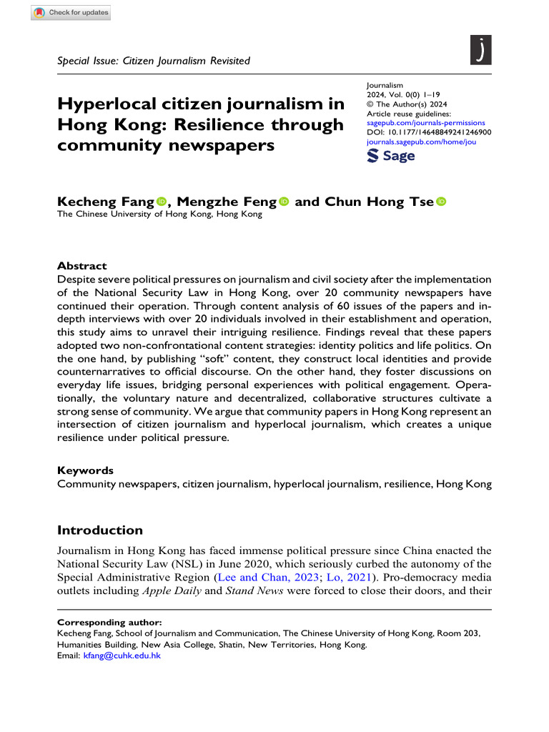 Hyperlocal Citizen Journalism in Hong Kong | PDF | Journalism | Community