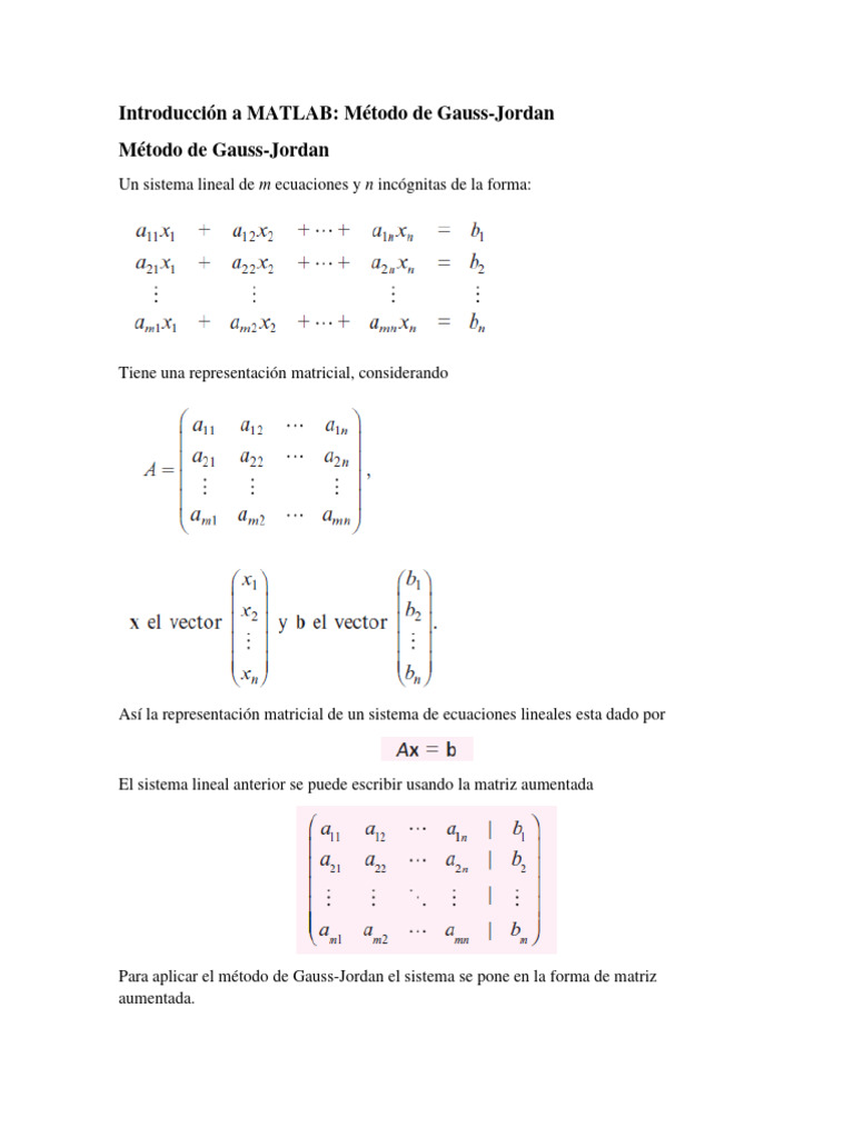 Gauss-Jordan en MATLAB | PDF | Sistema de ecuaciones lineales | Conceptos matemáticos