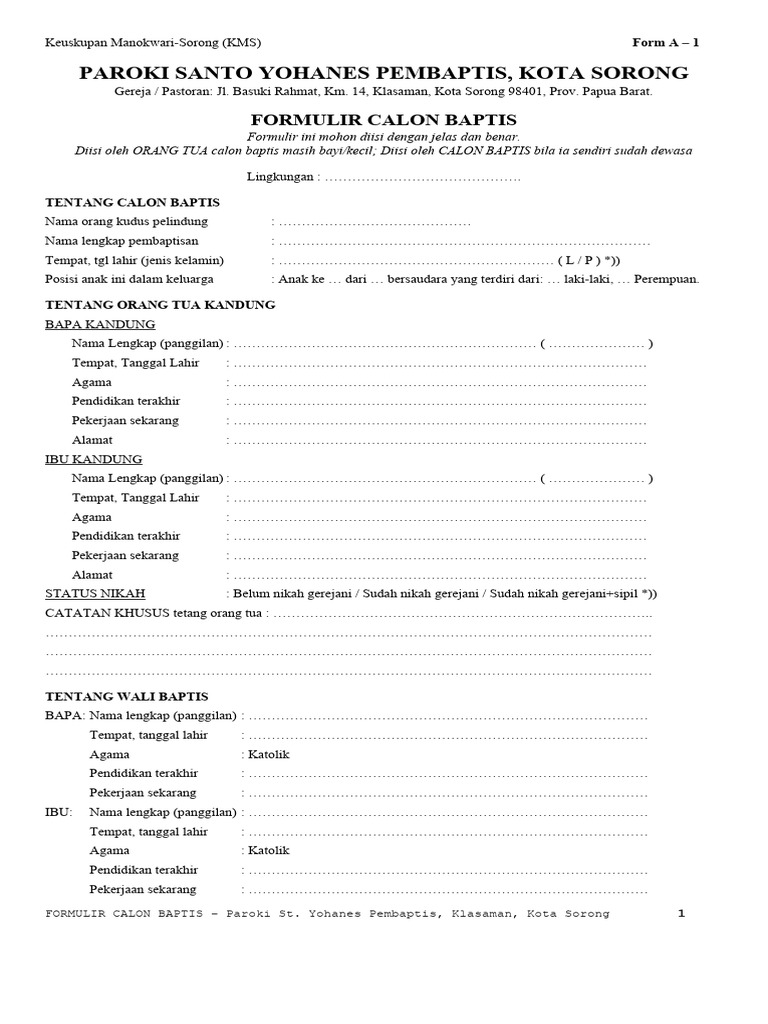 Formulir Baptis | PDF