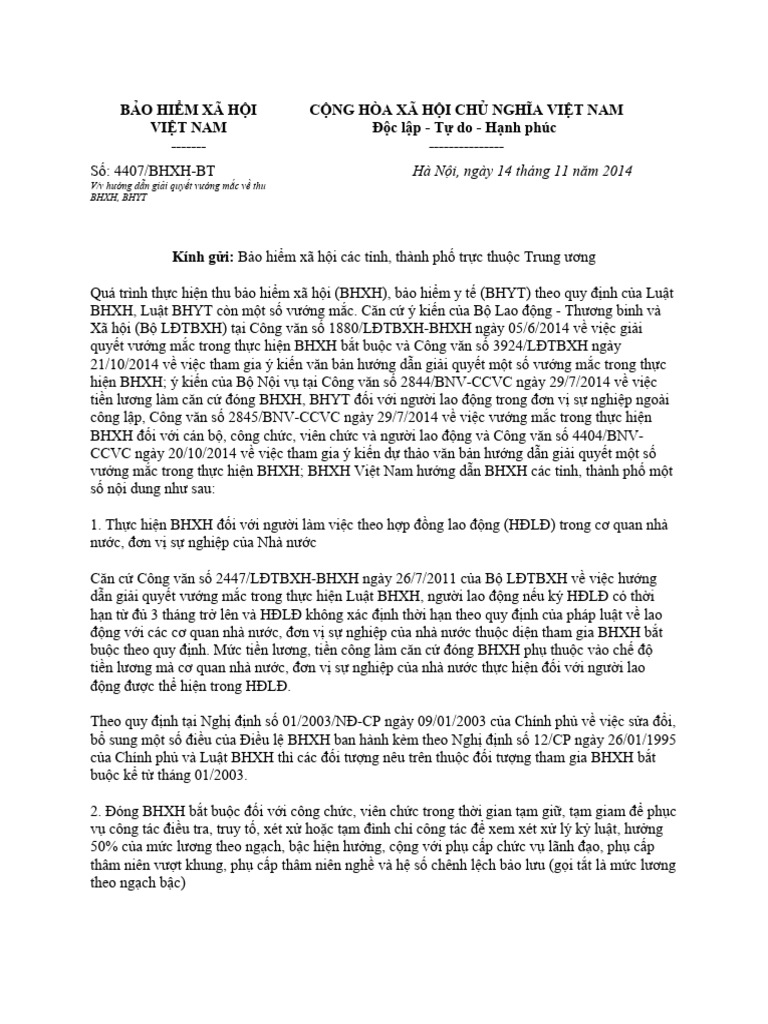Công Văn 4407-BHXH-BT | PDF