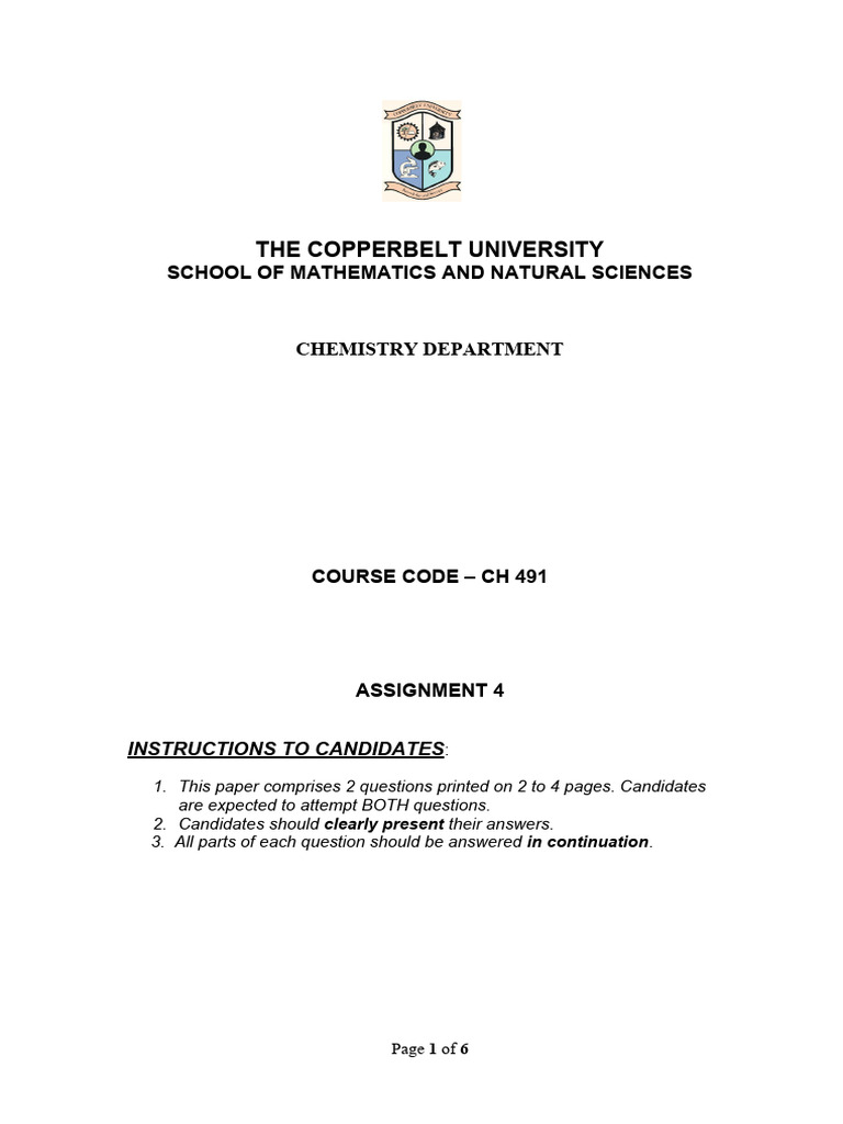 QP CH 491 Assignment 4 060217 For 26 Jul 2023 | PDF | Chemical Equilibrium | Chemical Substances