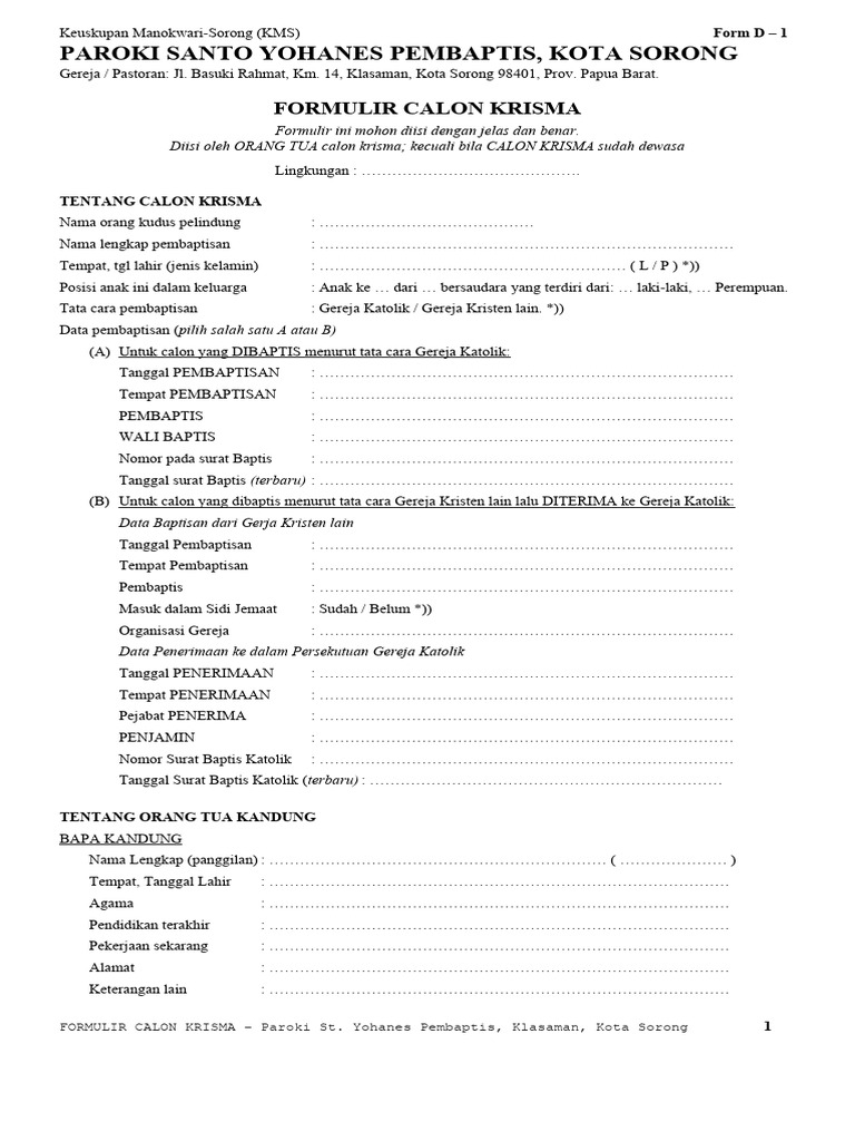 Formulir Calon Krisma Katolik | PDF