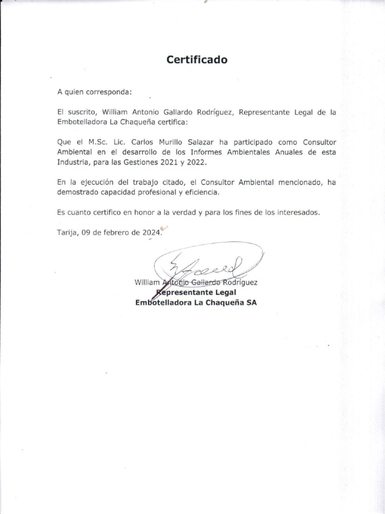 Cert Tbjo Chaqueña | PDF