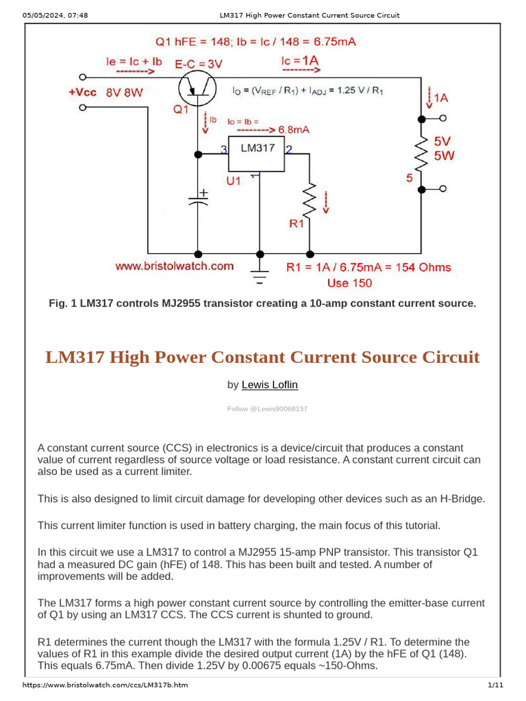 LM317 High Power Constant Current Source Circuit | PDF | Electrical ...