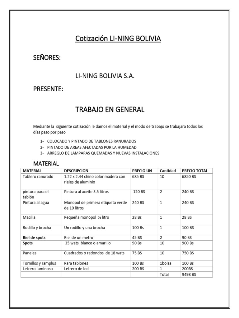 Lininng Bolivia | PDF