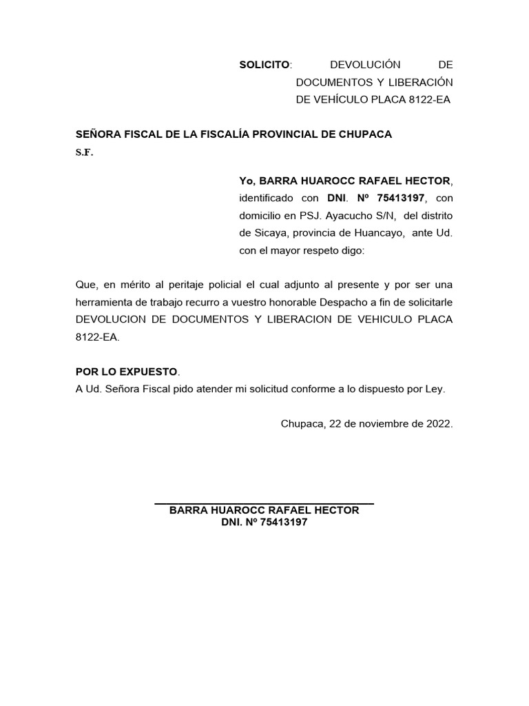 Solicitud Devolucion de Documentos y Liberacion Fiscal | PDF | Derecho