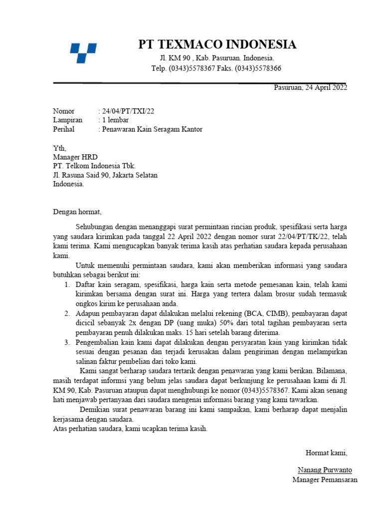 Surat Penawaran Produk | PDF