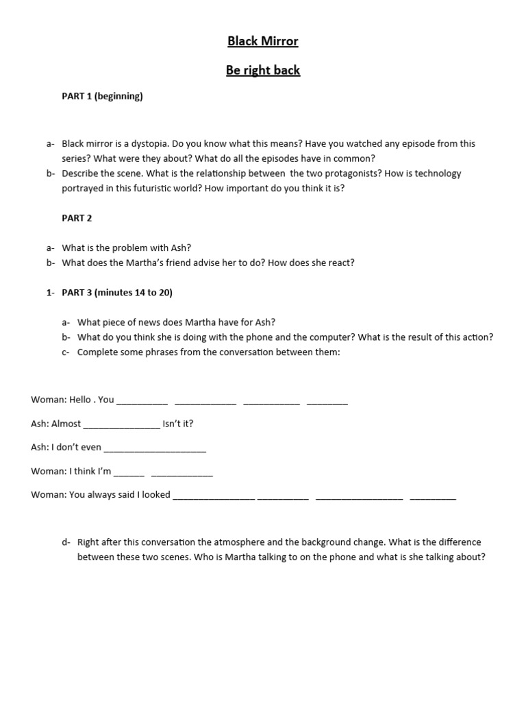 Be Right Back Worksheet | PDF