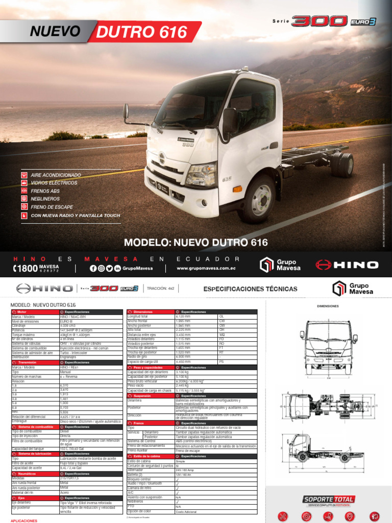Ficha+Técnica+Hino+Dutro+616+Nuevo | PDF | Eje | Vehículos
