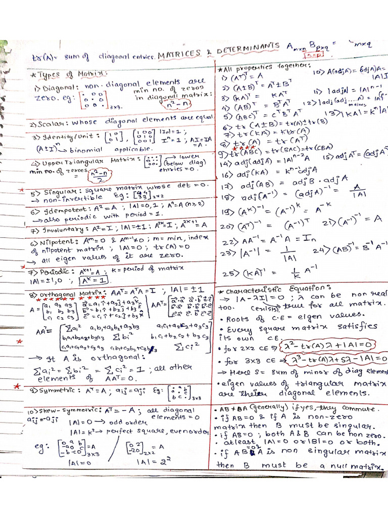 Matrices Short Notes | PDF