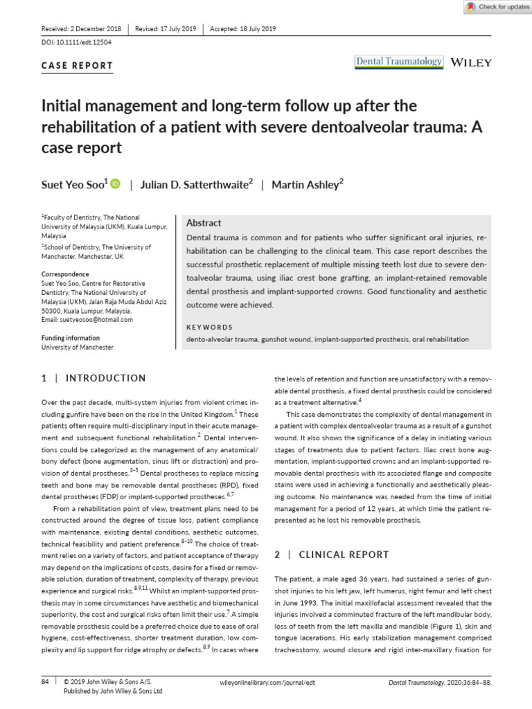 Dental Traumatology - 2019 - Soo - Initial Management and Long Term ...