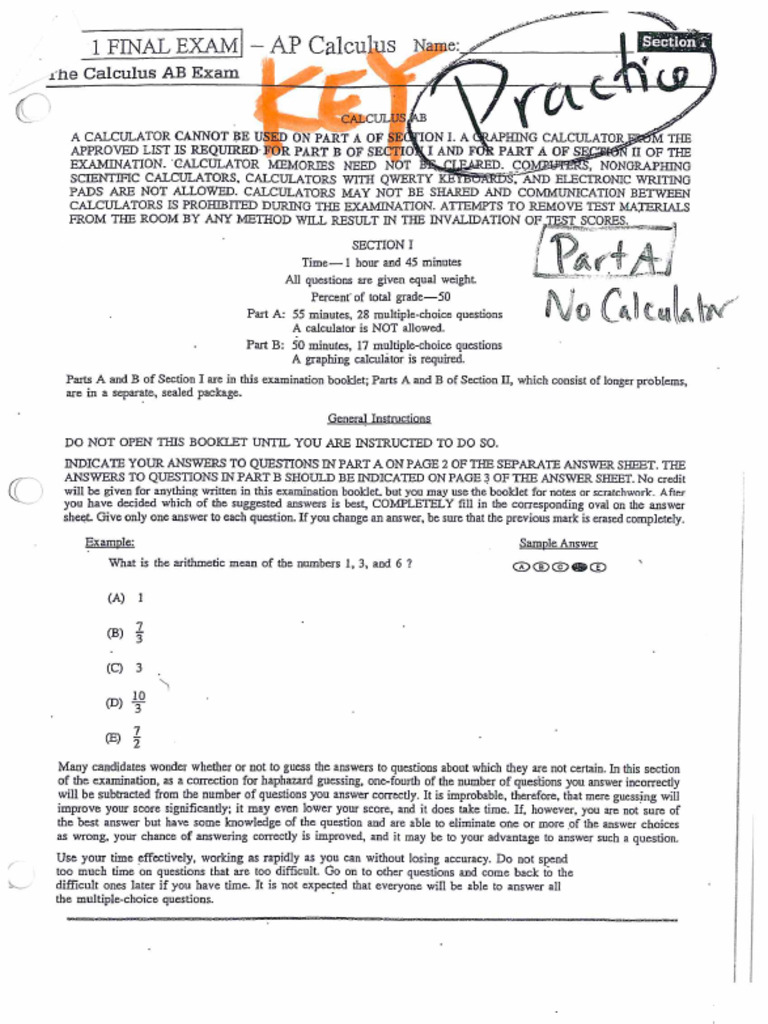 1 - AP Final Exam PT Part A Answer Key | PDF