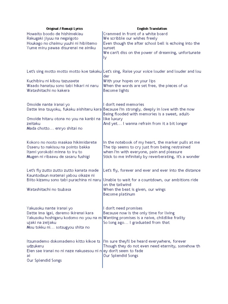 Original / Romaji Lyrics English Translation | PDF | Art