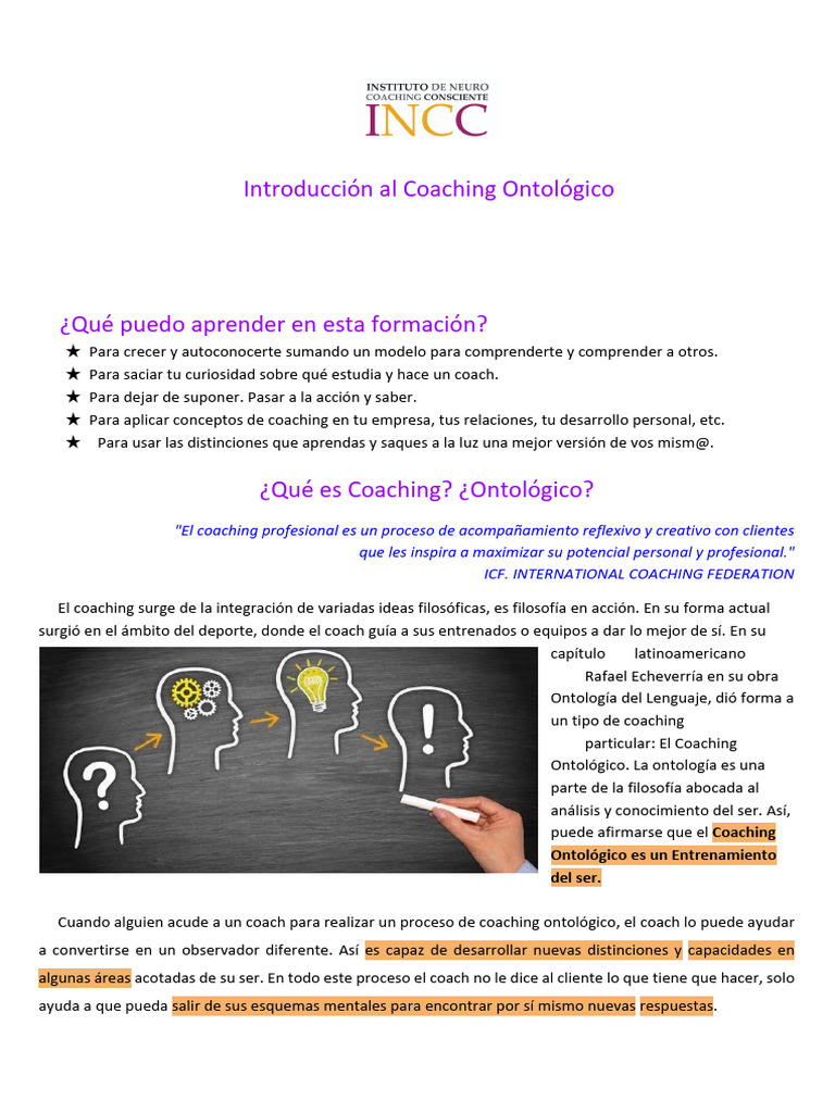 Introduccion Al Coaching Ontologico | PDF | Ontología | Aprendizaje