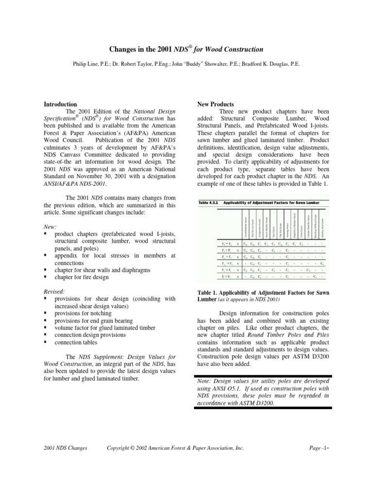 Changes in The 2001 NDS | PDF | Lumber | Bending
