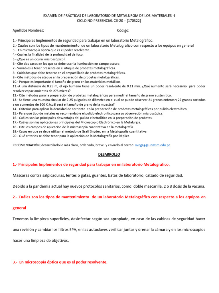 Examen de laboratorio metalurgia de los materiales (1) | PDF | Aleación ...