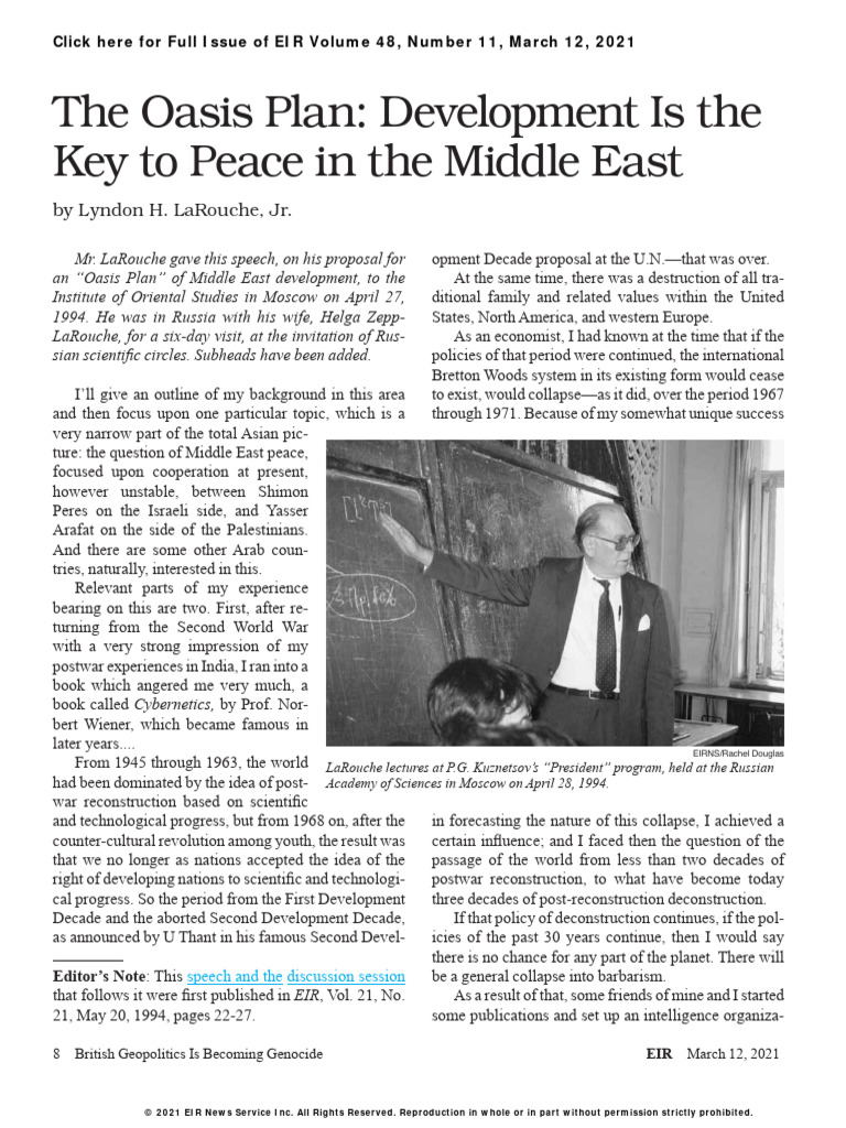 The Oasis Plan - Development Is The Key To Peace - Lyndon H. LaRouche ...