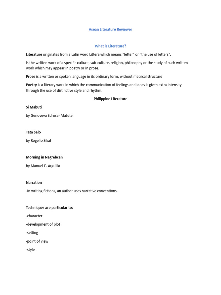 Asean Literature Reviewer | PDF | Poetry | Sonnets
