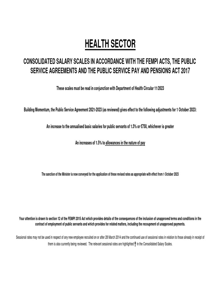 Health Sector Salary Scales 2023 | PDF | Salary | Pension