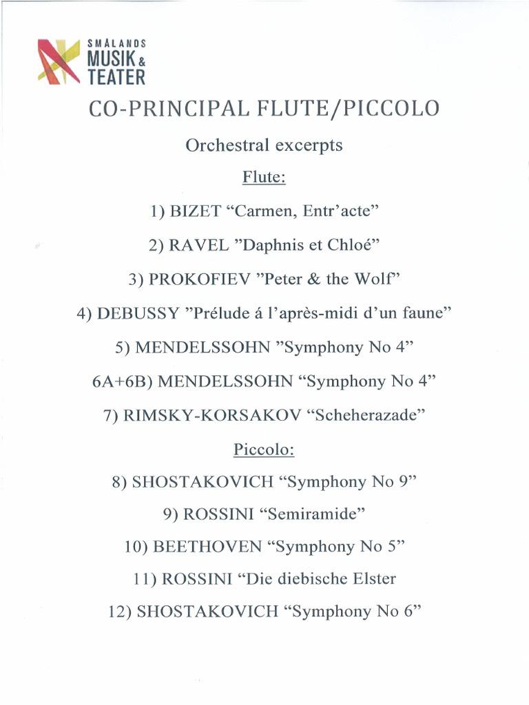 Co Principal Flute Piccolo Orchestral Excerpts | PDF