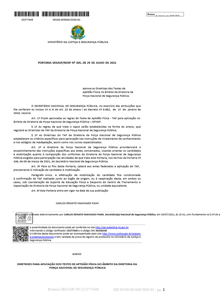 Portaria Da Senasp #305, de 29 de Julho de 2021 - Taf | PDF | Tempo | Desenvolvimento profissional