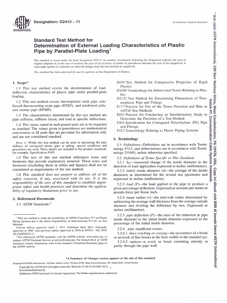 ASTM D2412 11Xternal&PlateLoads | PDF | Pipe (Fluid Conveyance ...