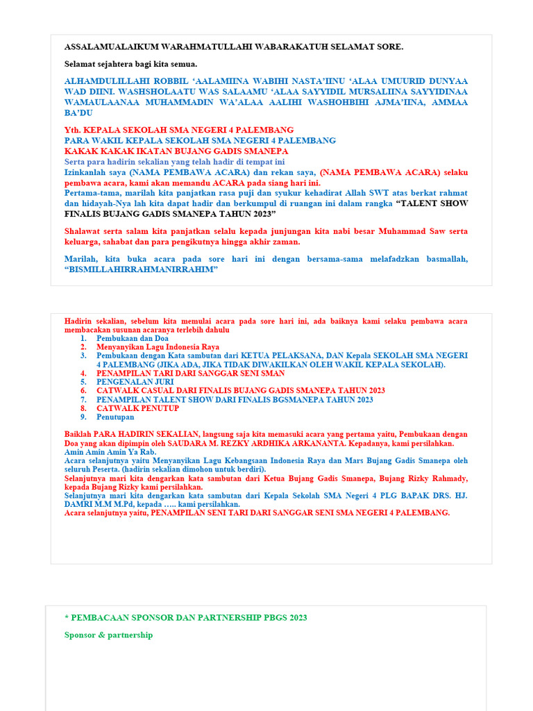 Teks MC Talent Showw | PDF | Ilmu Sosial | Kajian Bahasa Asing