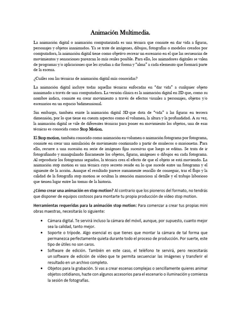 Qué es la animación multimedia | PDF | Animación | Animación por ...