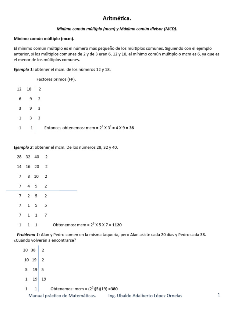 MCM y MCD | PDF | Aritmética | Matemática Elemental